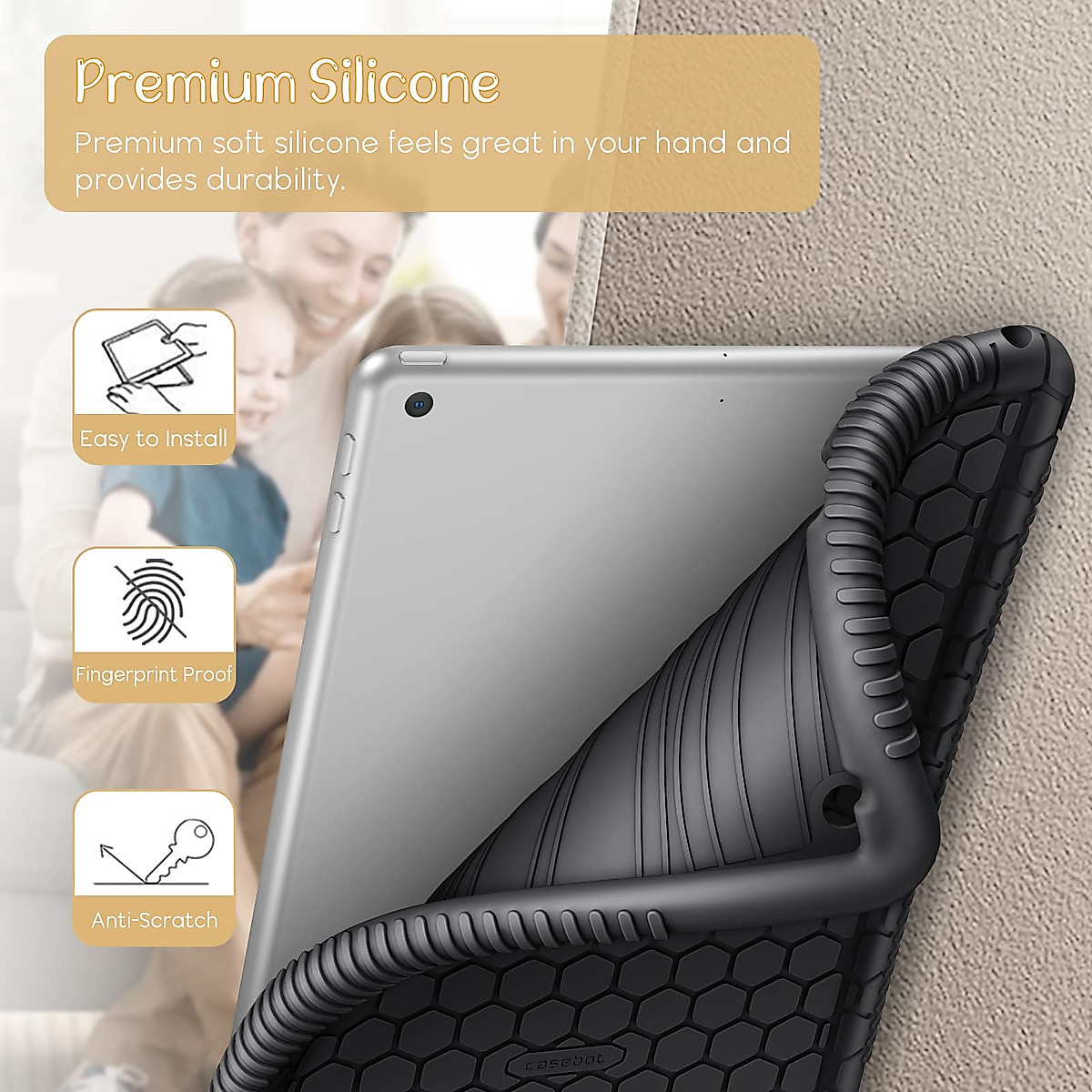 Fintie Case for iPad 9th / 8th / 7th Generation (2021/2020/2019) 10.2 Inch - [Honey Comb Series] Light Weight Anti Slip Kids Friendly Shock Proof Soft Silicone Protective Cover, Black