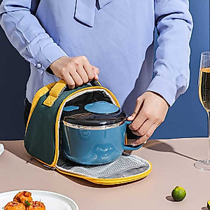 304 Stainless Steel Ramen Bowls,Insulation Bowls With Lid & Handle Ramen Cooker, Blue, 6.3x5.12x4.92