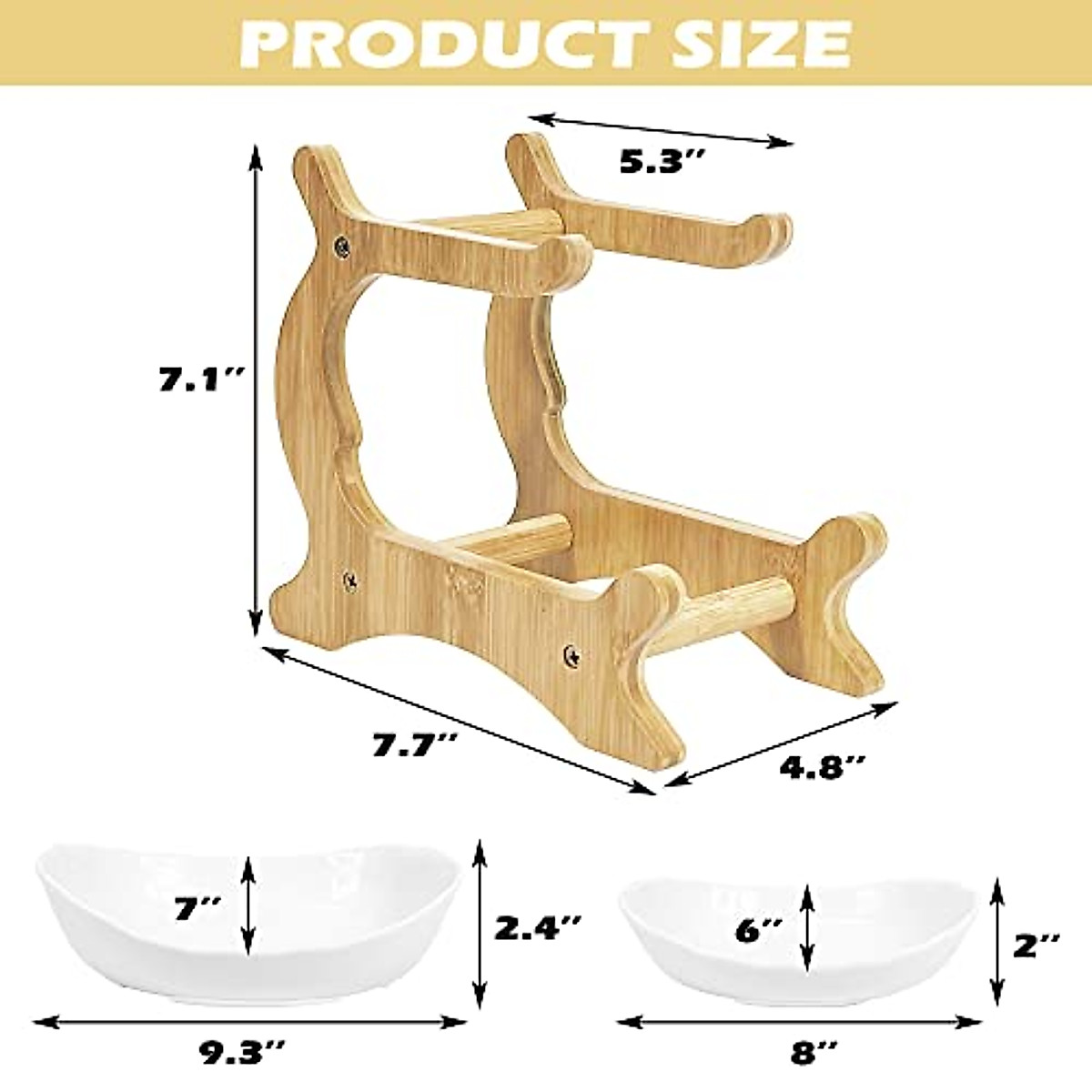 PROLEE 3 Tier/2 Tier Ceramic Fruit Bowl with Bamboo Wood Stand, Large Fruit Basket for Kitchen, Ceramic Serving Tray Set for Sushi, Dessert, Fruit,Cake, Candy (2 Tier)