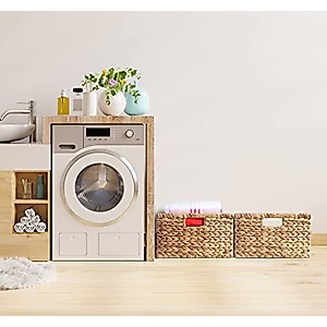 BARIEN 14.5” x 13.5” x 8” (Set of 3) Natural Water Hyacinth Storage Baskets, Rectangular Wicker Basket with Built-in Handles, Large (Natural - Set of 3)