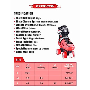 METROLLER Roller Skates for Girls and Boys Teens, Adjustable 4 Sizes for Kids Toddler Rollerskates with Light up Wheels, for Youth Women and Men