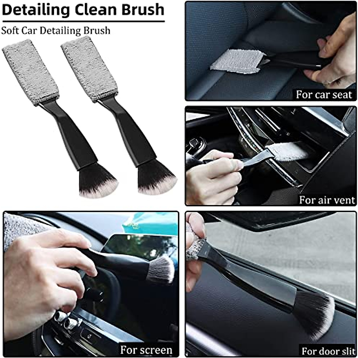 Jerbor 2Pack Double Head Brush for Car Clean,2 in 1 Car Duster for Detailing Interior,Car Air Vents Dashboard Screen Clean Brush