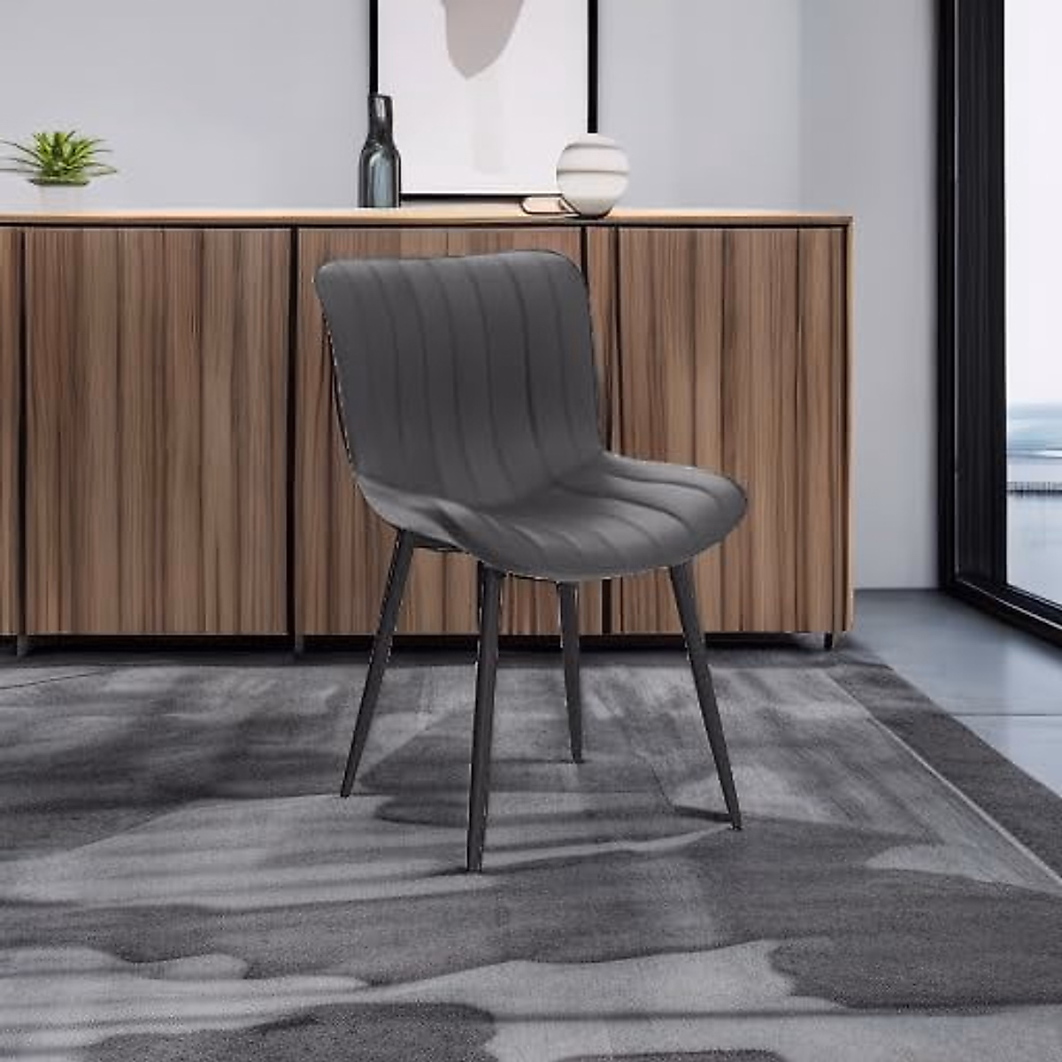 YOUNUOKE Black Dining Chairs Set of 2, Faux Leather Upholstered Kitchen & Dining Room Chairs with Back, Mid Century Modern Minimalist Accent Chair Armless for Guest Reception Waiting Living Room