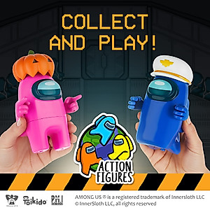 P.M.I. Among Us Action Figures | All Four 4.5-Inch-Tall Collectibles | Among Us Toys and Playable Mini Toys | Red, Pink, and Cyan Crewmates and Blue Ghost with 8 Hats and Hands | Kids’ Toys