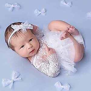 M&G House Newborn Photography Props White Lace Outfits Newborn Photography Outfits Girl Lace Rompers Baby Photo Prop Skirts Baby Photoshoot Props (Long Sleeve, White, 0-2 Months)