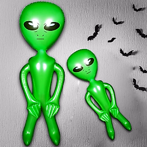 4 Pieces 63 Inch 35 Inch Inflate Alien Jumbo Alien Giant Inflatable Alien Blow up Alien Inflate Toy for Party Decorations, Birthday, Halloween, Alien Theme Party (Green)