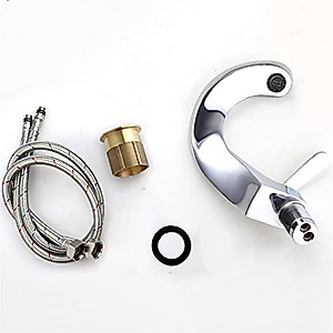 -Faucets,Basin Mixer Tap Basin Faucet, Chrome Brass New Bathroom Basin s Type Faucet, Deck Mounted Cold Hot Water Sink Mixer Taps for Bathroom Kitchen/Chrome/Hose Size 38