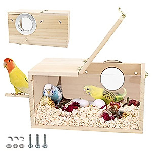 Parrot Breeding Box, Parakeet Nest, Wood Breeding Box for Parrot, Wooden Parrot Houses in Cages for Cockatoo, Parrots, Budgie Finch, Canaries