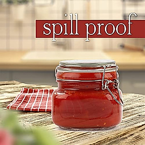 Glass Jars with Airtight Lid | Glass Airtight Food Storage Containers | Clear Leak Proof Rubber Gasket and Clamp Lid [17 oz.]