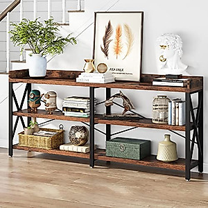 Tribesigns 70.9 Inch Extra Long Console Table, Industrial Narrow Sofa Table Behind Couch with Storage Shelves, 3 Tier Accent Hallway Entryway Table for Living Room, Rustic Brown