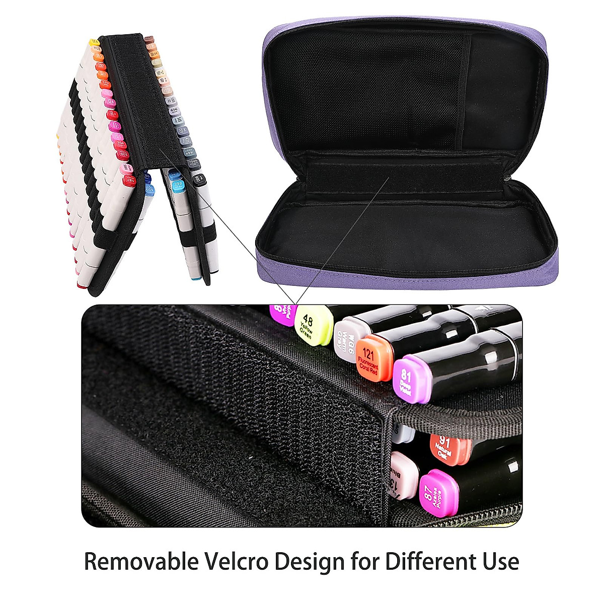 BOMKEE 60 Slots Marker Organizer Case, Large Marker Case for 60 Markers Big Capacity Marker Storage Bag Pen Case Pencil Pouch with Carrying Handle