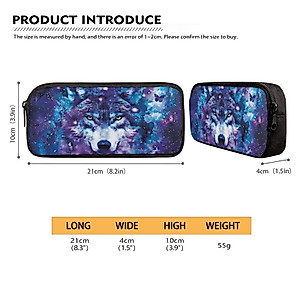 Drnuikhe Cool Galaxy Wolf Print Pencil Case Pencil Pouch Durable Pencil Holder Bag Large Pencil Box Gift for School Teens Kids Boys Girls