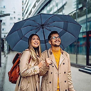 G4Free 62 Inch Large Golf Umbrella Compact Reverse Travel Umbrella 10 Ribs Windproof for Rain Double Canopy Automatic Open Close (Blue)