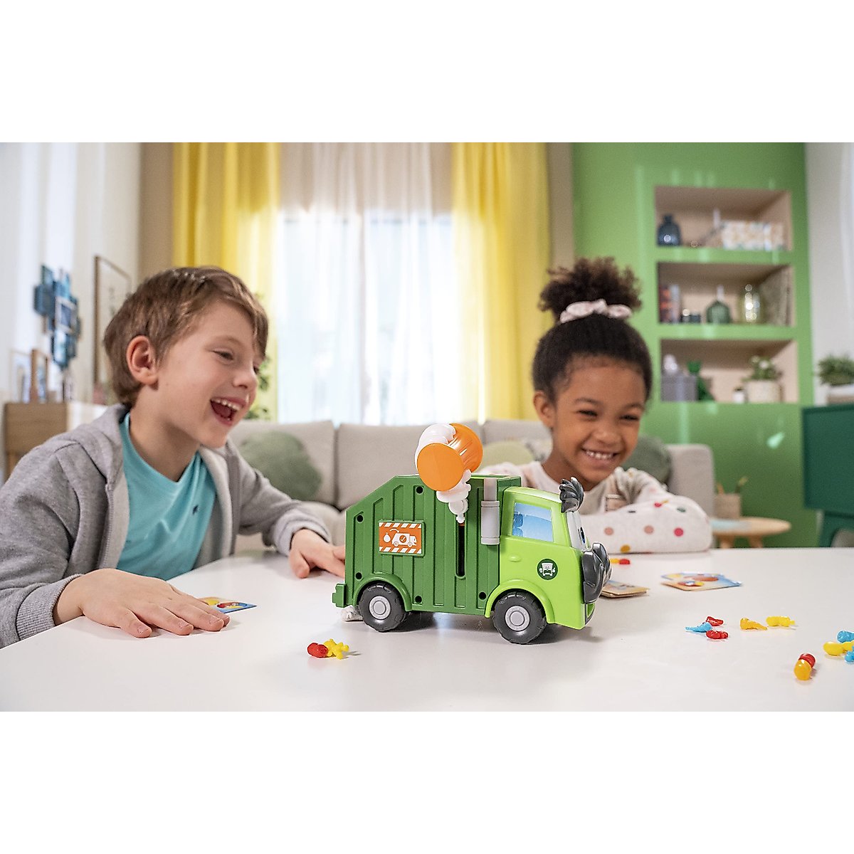 Goliath Trash Stash Game - Fill Trashcan, Watch It Dump Into Garbage Truck Or Truck Chucks It Up - No Reading Required, Ages 4 and Up, 2-4 Players , Green