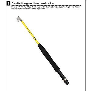 RoseWood Fly Fishing Rod 6' 6 Durable Fiberglass Blank Soft Travel Pack Fly Rod #3 Line Weight Protable Telescopic Fly Fishing