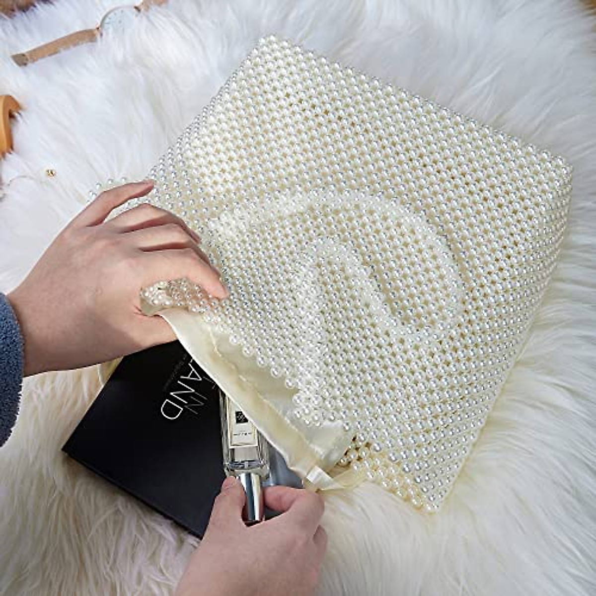Grandxii Pearl Purse Tote Bag Shouder Bag For Women Wedding Party Shiny Beaded Bag Travel Bag With Pearl