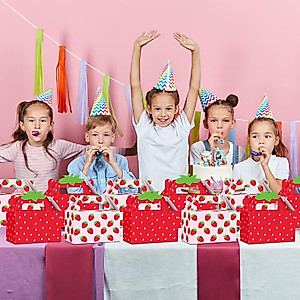 ojustbeok 12Pcs Strawberry Party Favor Box Summer Strawberry Gift Boxes Cute Fruit Goody Boxes Folding Paper Treat Box for Sweet One Strawberry Birthday Baby Shower Decor Supplies 6.3 * 3.2 * 3.9inch