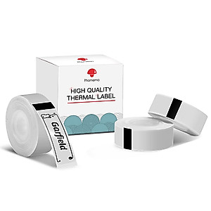 Phomemo D30 Label Maker Machine with 4 Tapes - Black on Clear, White Tape, Mini Bluetooth Label Printer, Portable Smart Phone Handheld Sticker Mini Labeler Inkless Rechargeable, BPA-Free