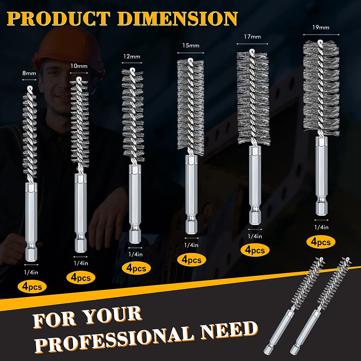 Bore Brush for Drill Wire Bore Brush Set Wire Cleaning Brush Set Stainless Steel Cleaning Brush for Power Drill Impact Driver(24 Pieces, Stainless Steel)