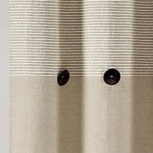 Lush Decor Beige Linen Woven Cotton Shower Curtain, Farmhouse Button Stripe, Yarn Dyed (72" x 72")