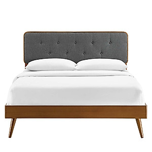 Modway MOD-6646-WAL-CHA Bridgette Full Wood Platform Bed with Splayed Legs, Walnut Charcoal