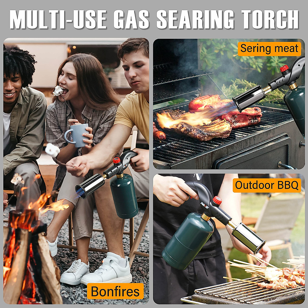 ravs POWERFUL Propane Cooking Torch, Searing Torch for Sous Vide, Steak, BBQ Grill Gun Kitchen Blow Torch, Handheld Culinary Torch for Creme Brulee, Campfire Charcoal Starter -Gas Tank Not Included