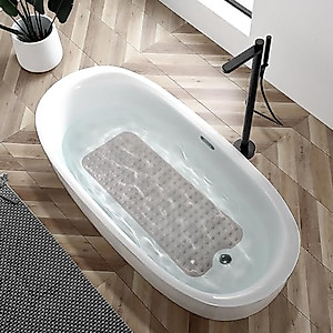 Linoows Bathtub and Shower Mats, Extra Long Non-Slip Bath Mat 39 x 16 Inch, Machine Washable Bath Tub Mat with Suction Cups & Drain Holes for Bathroom, Tan