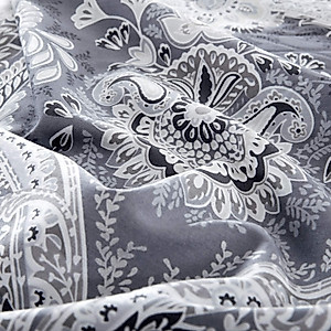 Moroccan Paisley Duvet Cover 3pc Set Bohemian Bedding Boteh Damask Medallion 400TC Egyptian Cotton Sateen Luxury Ombre Style Bed Linen (Oxford Grey, Super King)