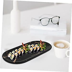 Cabilock 1pc Ceramic Dish Black Marble Tray Serving Platters Beverage Serving Tray Dessert Platter Ceramic Serving Plate Trays Serving Dishes Fruit Serving Dish Snack Storage Box Household