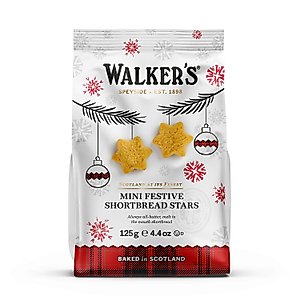 Walker’s Mini Festive Shortbread Cookies - Pack of 6 Holiday Shortbread Cookie Bags (4.4 oz) – Includes Mini Star-Shaped Christmas Cookies