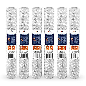 Aquaboon 5 Micron 20" x 2.5" String Wound Sediment Water Filter Cartridge | Universal Replacement for Any 20 inch RO Unit | Compatible with 101-230, PD-5-20, AP110-2C, P5-20, CFS124-C20, 6-Pack