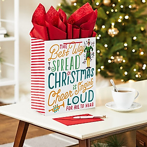 Hallmark 13" Large Elf Gift Bag with Tissue Paper (Movie Quote: "The Best Way to Spread Christmas Cheer…") for Kids, Grandchildren, Adults