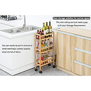 COPREE Bamboo 3-Tier Kitchen Removable Storage Cart, Slim Slide Out Rolling Pantry Shelf