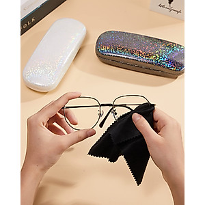 Weewooday 6 Pieces Hard Shell Eyeglasses Cases Glitter Glasses Case Unisex Glasses Case with Cleaning Cloth Sunglasses Case for Women Men