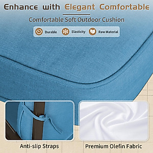 Oakcloud 4Pcs Metal Outdoor Furniture Patio Conversation Set (Loveseat and Coffee Table, 2 Dining Chair) -Wrought Iron Patio Chair Set with Cushions (Blue)