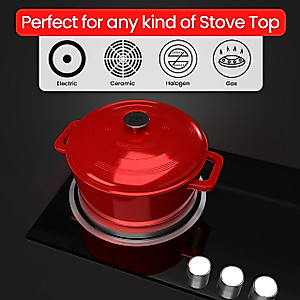 W4H 6-Quart Enamel Dutch Oven - Non-Stick Cast Iron Pot with Lid for Braising, Stewing, Boiling, Bread Baking - Heat Safe up to 500°F - Multiple Colors Available