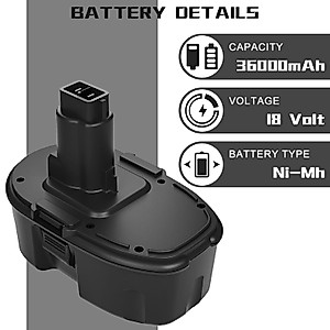 Forrat DC9098 DC9099 Upgraded 3.6Ah Replacement for Dewalt 18V Battery XRP DE9098 DE9503 DW9095 DW9096 DW9098 DW9099 18 Volt Cordless Power Tools 2 Packs (Black)