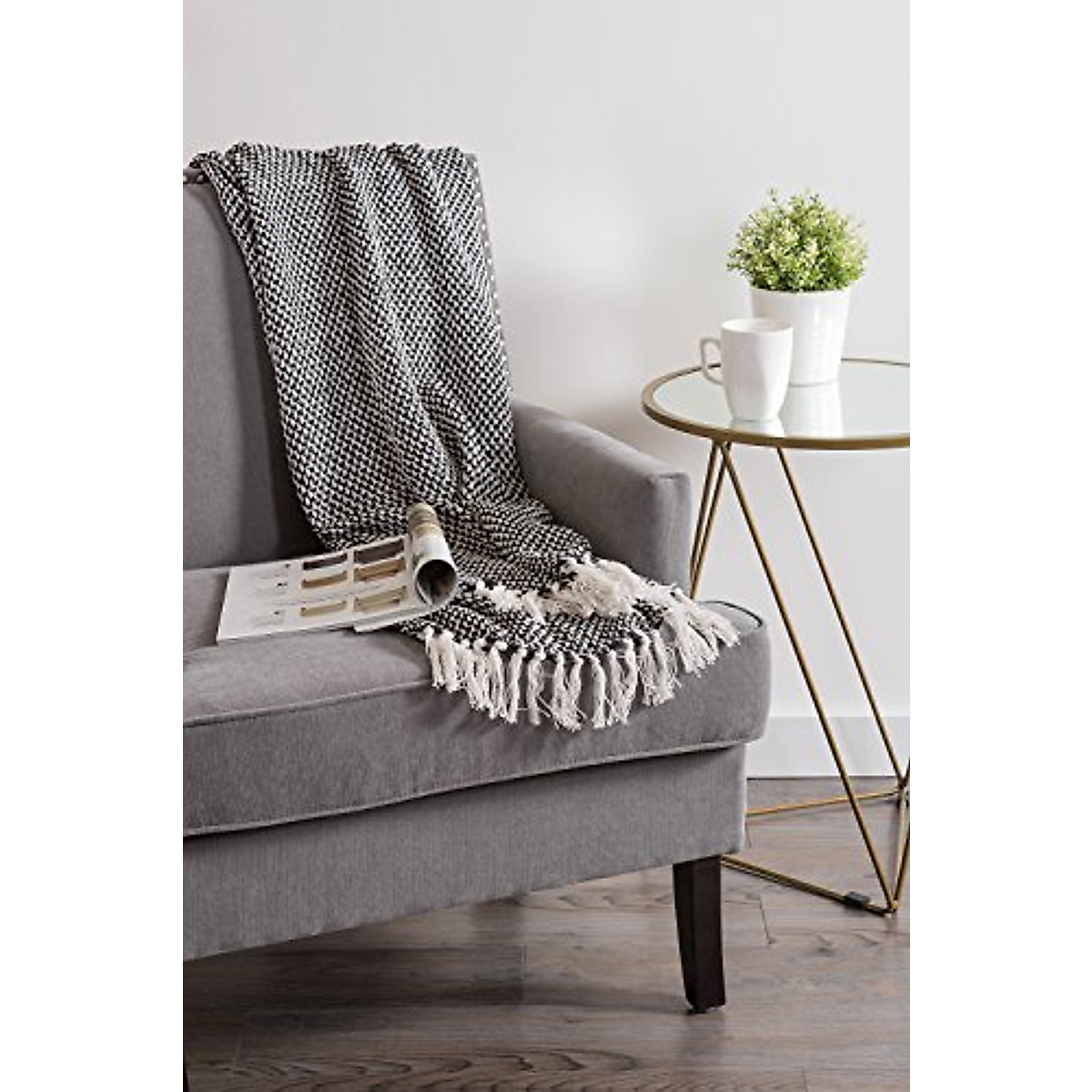 DII 100% Cotton Basket Weave Throw for Indoor/Outdoor Use Camping Bbq's Beaches Everyday Blanket, 50 x 60, Black