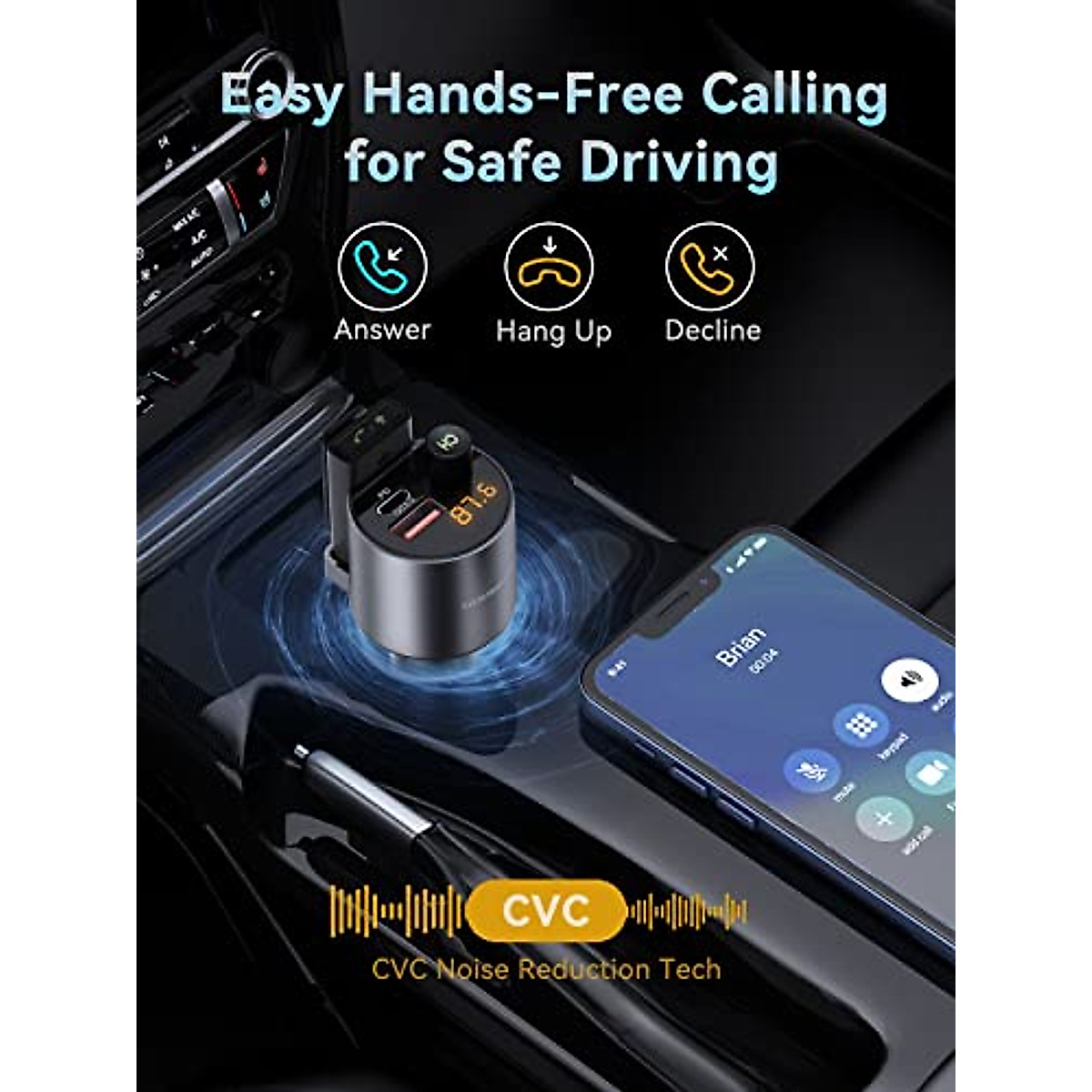 2022 Upgraded Bluetooth Transmitter for Car, Bluetooth 5.1 Car Adapter Car Kit with Dual Car Charger Support 38W PD+QC 3.0 Fast Charging, Noise Canceling Hands-Free Calls