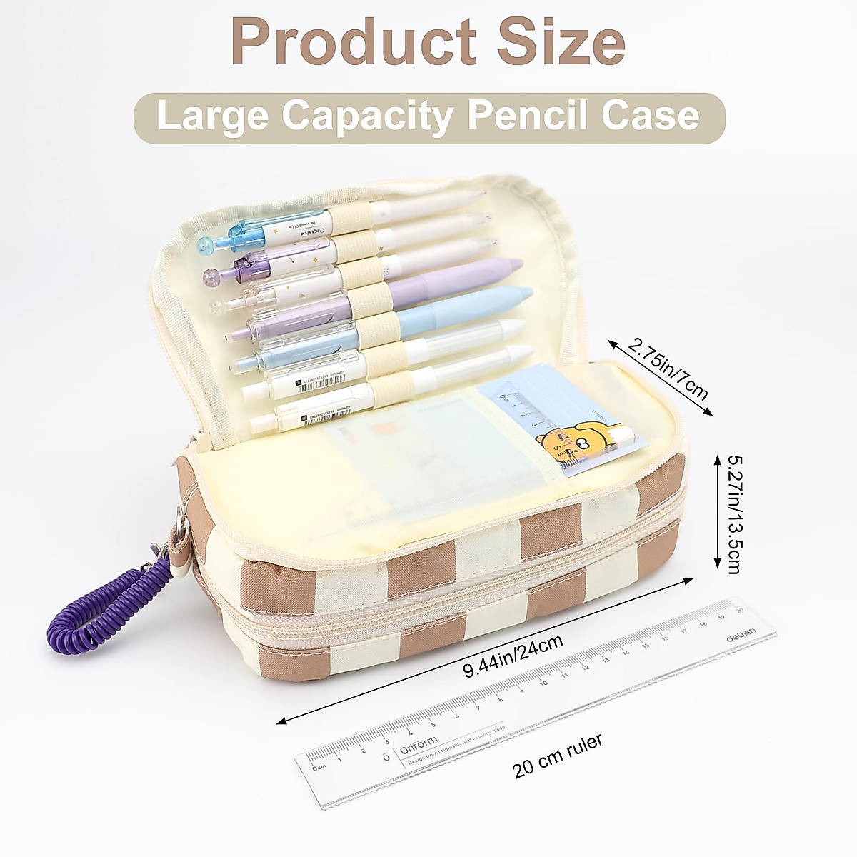 MOSA BEAR Pencil Case Large Capacity Pencil Pouch with Zipper Portable Office Stationery Makeup Bag, Aesthetic Big Capacity Pen Bag for Teen Girls, Women(Brown)