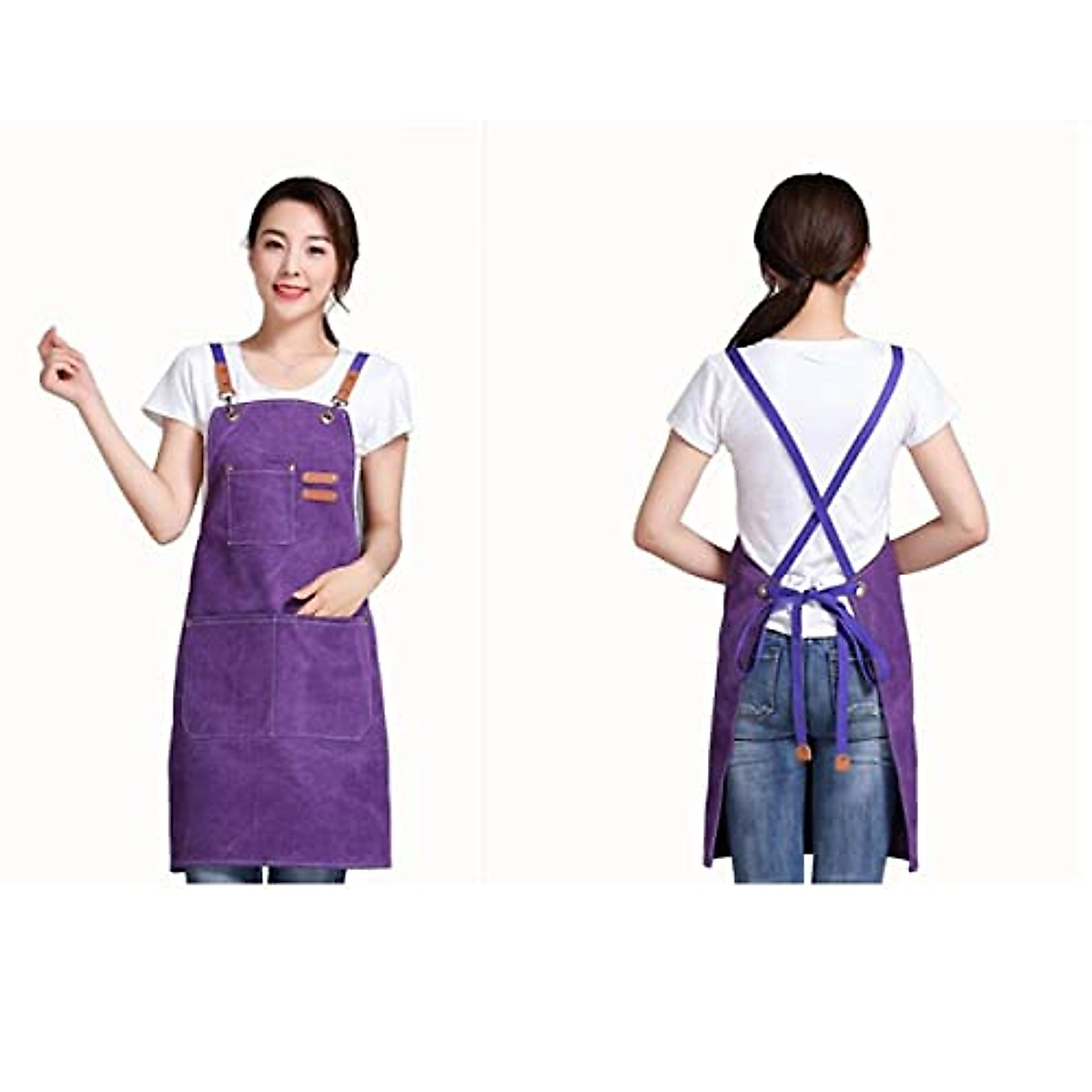Cotton Canvas Apron for Artists Painting,Chef Apron with Cross Back Straps for Men Women, Kitchen Cooking (Purple)