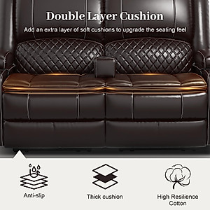 Yolsali Loveseat Recliner Sofa, Manual Reclining Loveseat with Removable Armrest, Faux Leather Recliner Loveseat for Adults with 2-Tier Cushions, USB Charging Ports, Cup Holders - Brown