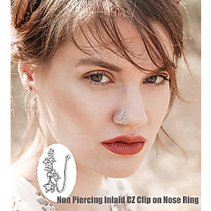 PLOMFOV 12Pcs Fake Nose Ring for Women Dangling Nose Cuffs Faux Clip on Nose Ring for Non Pierced Nose Silver
