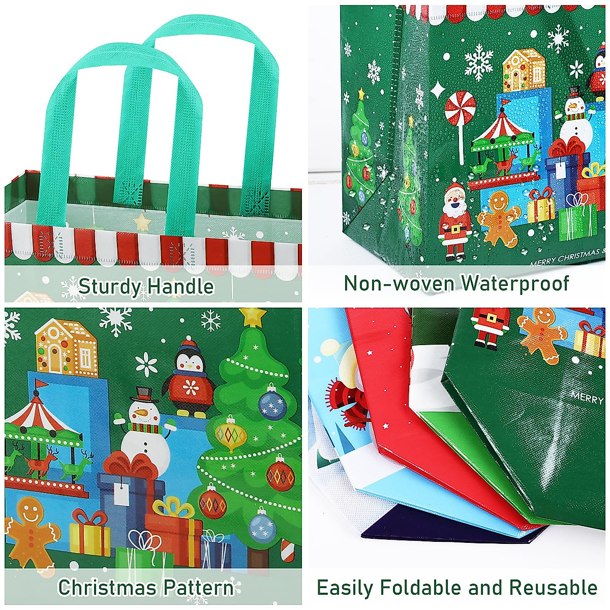 FUHITIM 24 Pack Christmas Gift Bags, Non-Woven Christmas Bags Includes 4 Large, 10 Medium, 10 Small, Christmas Tote Bags with Handlesfor Gifts Christmas Party Holiday