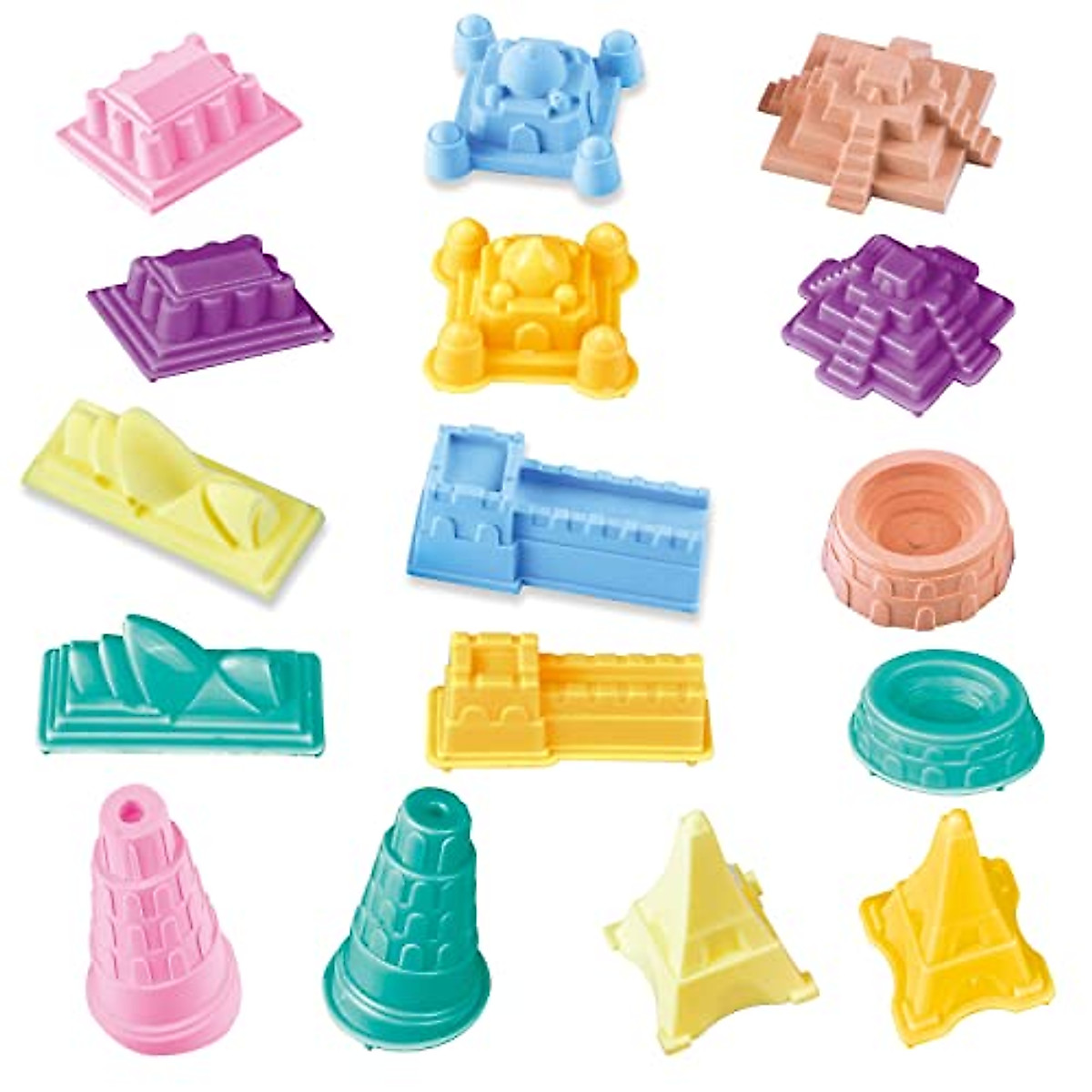 Yiqis Dough and Play Sand & Air Dry Clay Molding Toys and Tools Kits Sets for Kids Ages 4-8,18PCS, Includes 8 World Landmarks Building Molds,2 Cutter Tools,8 Dough Colors