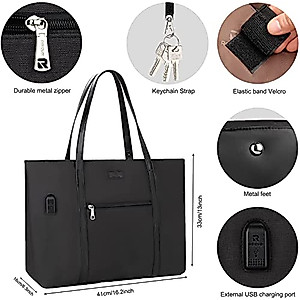 Chomeiu USB Laptop Tote Bag, Woman 15.6 inch Laptop Organizer Bag Teacher Work Purse (Black)