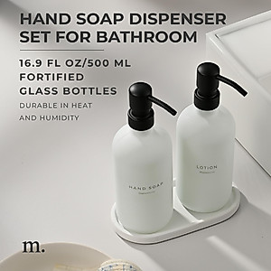 MaisoNovo Soap Dispenser 3-Piece Set | 16.9oz White Bottles with Black Stainless Steel Pumps