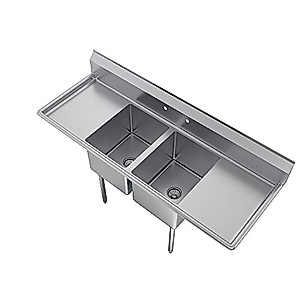 Elkay Dependabilt Stainless Steel 74" x 29-13/16" x 44-3/4" 16 Gauge Two Compartment Sink w/ 18" Left and Right Drainboards and Stainless Steel Legs