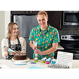 Aleeza Cake Wonders Russian Piping Tips Set - 100 pcs Cake Decorating Supplies with 40 Icing Bags, 28 Russian Nozzles, 24 Frosting Tips, Leaf and Ball Pastry Tips. Cookie and Cupcake Decorating Kit