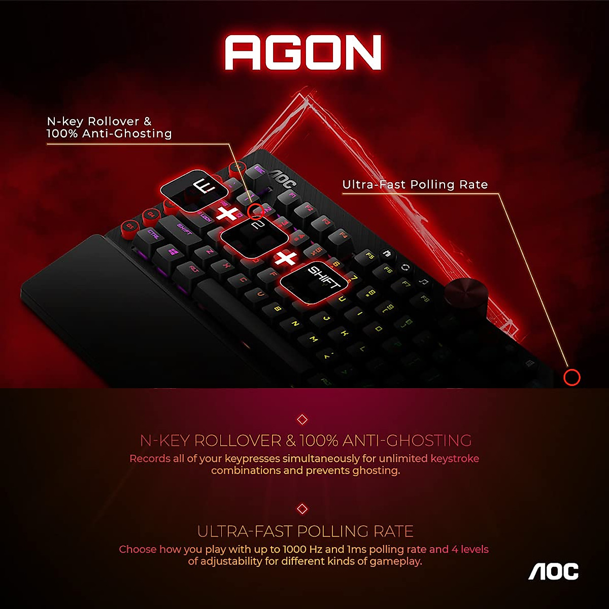 Agon Tournament-Grade RGB Gaming USB 2.0 Type-A Mechanical Keyboard, Cherry MX Blue Switches, NKRO, Dedicated Macro & Multimedia Buttons, Light FX Sync, G-Tools Software (AGK700)